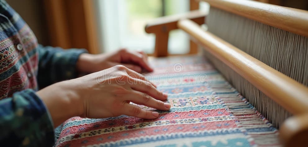 Skilled Person Weaving Cotton Cloth with Complex Design Using Loom ...