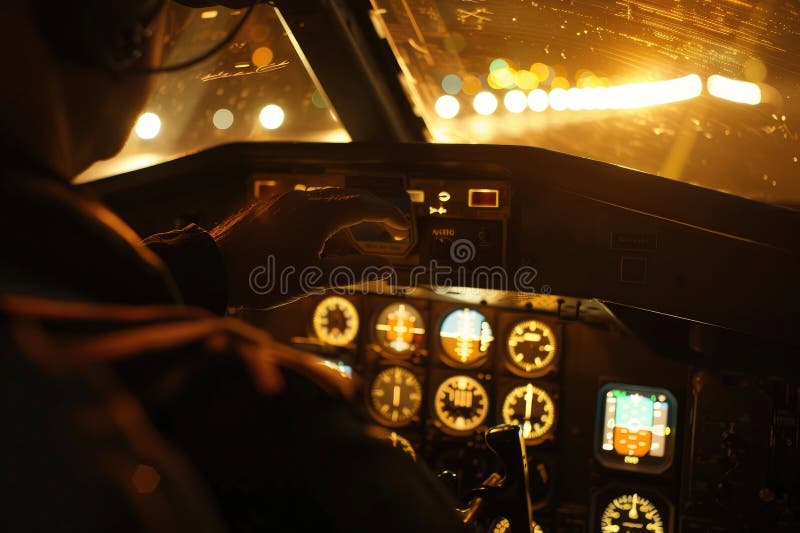 Skilled Pilot Adjusting Dials in Cockpit during Pre-Flight Prep with ...