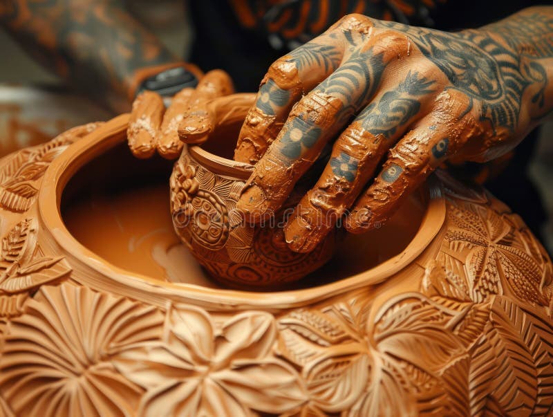 Skilled Potter Shaping Intricate Pottery Pieces from Sculpting Clay on ...