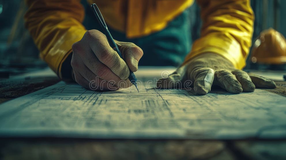 Skilled Professional Drafting Architectural Plans on Blueprint Paper ...