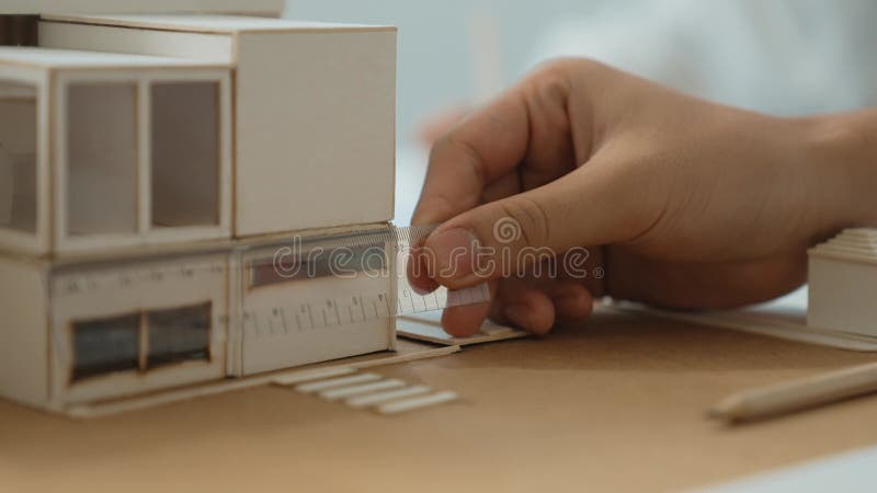 Skilled Professional Engineer Hand Using Ruler Measure House Model ...