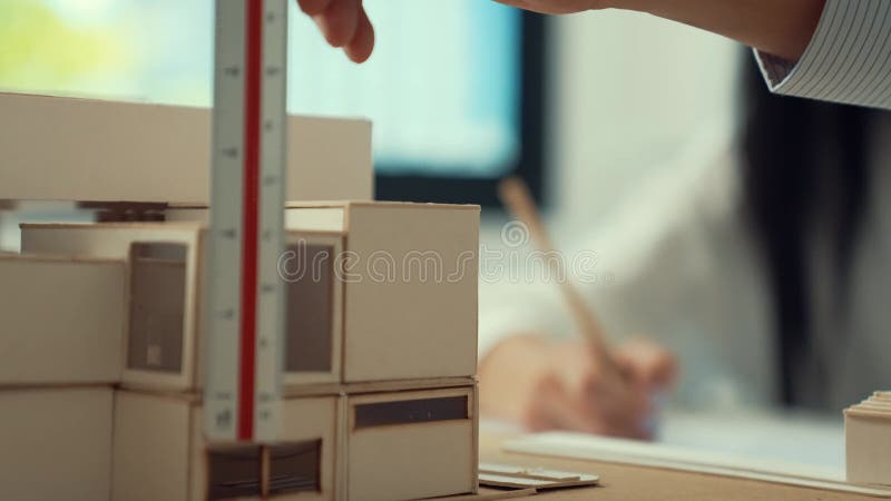 Skilled Professional Engineer Hand Using Ruler Measure House Model ...