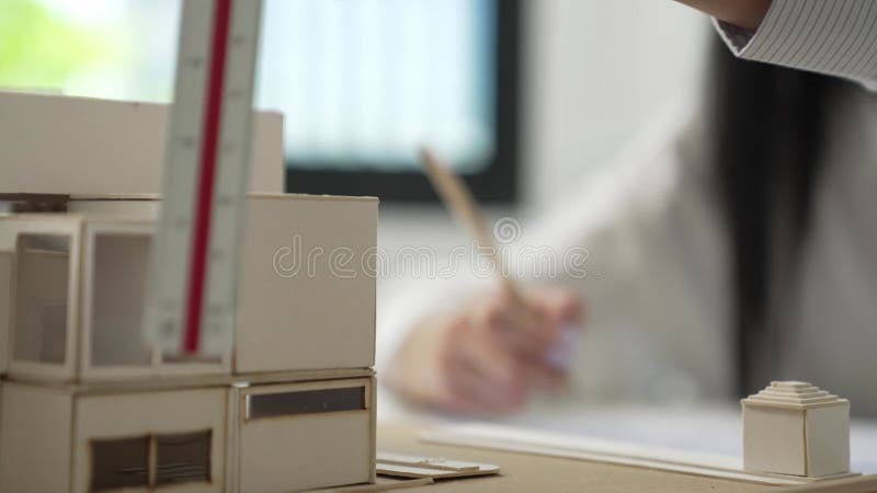 Skilled Professional Engineer Hand Using Ruler Measure House Model ...