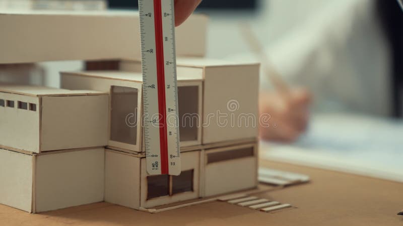 Skilled Professional Engineer Hand Using Ruler Measure House Model ...