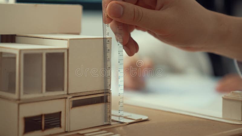 Skilled Professional Engineer Hand Using Ruler Measure House Model ...