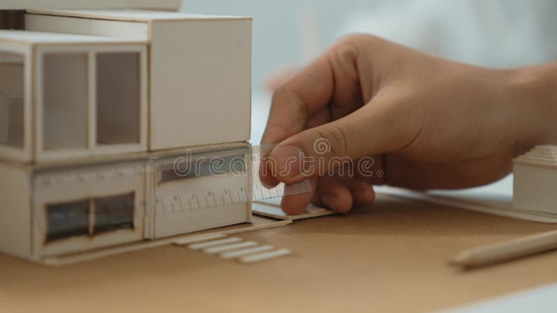Skilled Professional Engineer Hand Using Ruler Measure House Model ...