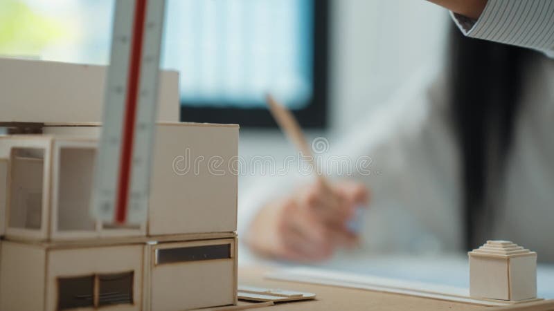 Skilled Professional Engineer Hand Using Ruler Measure House Model ...