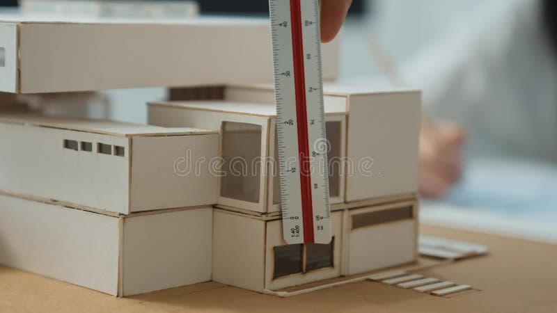 Skilled Professional Engineer Hand Using Ruler Measure House Model ...
