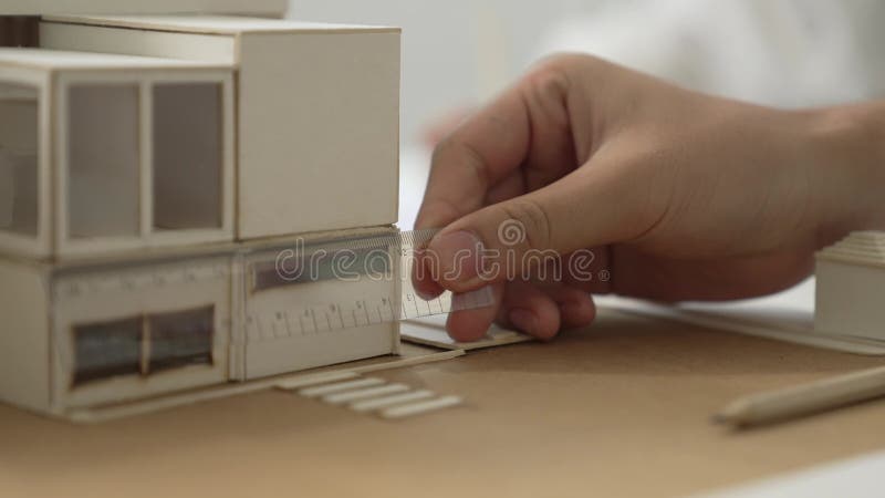 Skilled Professional Engineer Hand Using Ruler Measure House Model ...