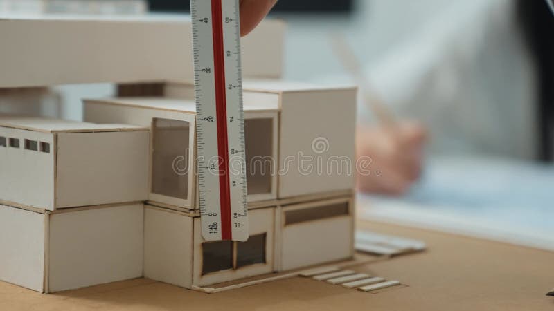 Skilled Professional Engineer Hand Using Ruler Measure House Model ...