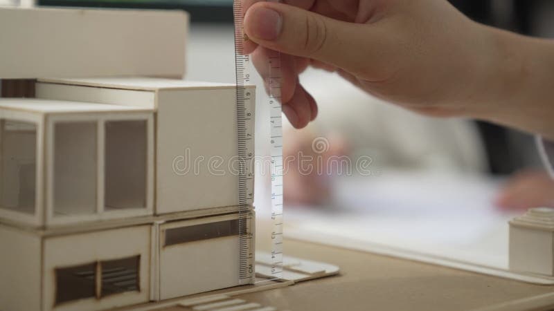 Skilled Professional Engineer Hand Using Ruler Measure House Model ...
