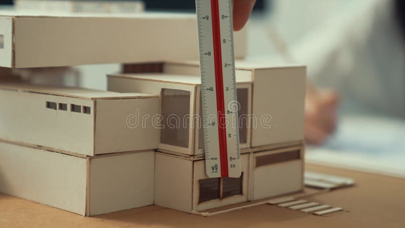 Skilled Professional Engineer Hand Using Ruler Measure House Model ...