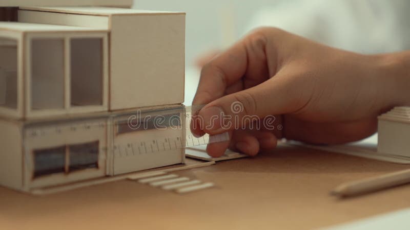 Skilled Professional Engineer Hand Using Ruler Measure House Model ...