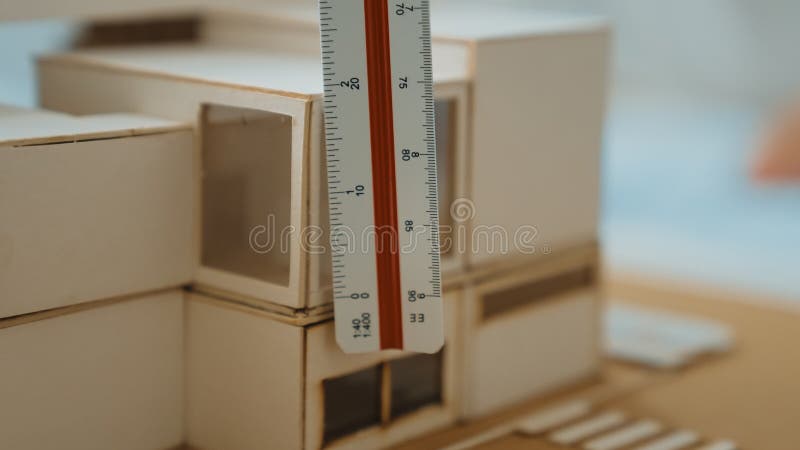 Skilled Professional Engineer Hand Using Ruler Measures House Model ...