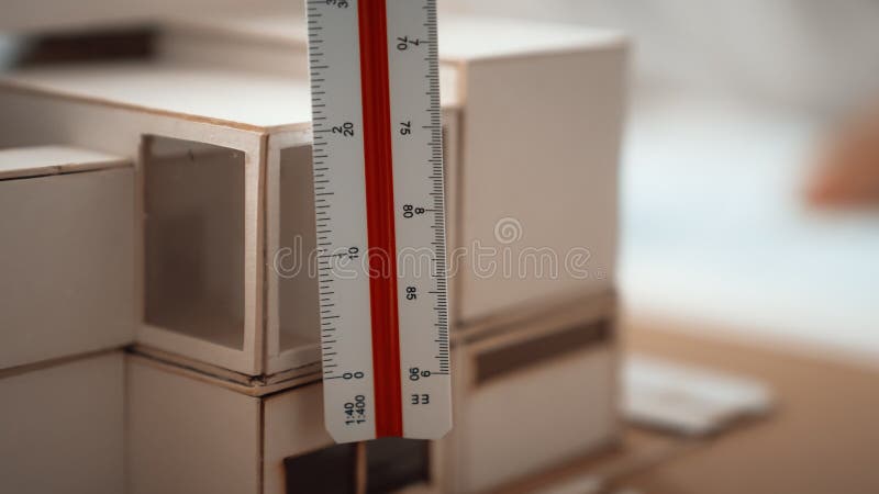 Skilled Professional Engineer Hand Using Ruler Measures House Model ...