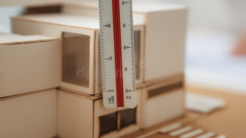 Skilled Professional Engineer Hand Using Ruler Measures House Model ...
