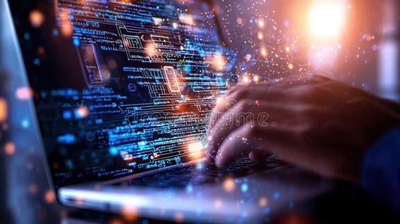 Programmer Developing Innovative Software Using Futuristic Holographic ...