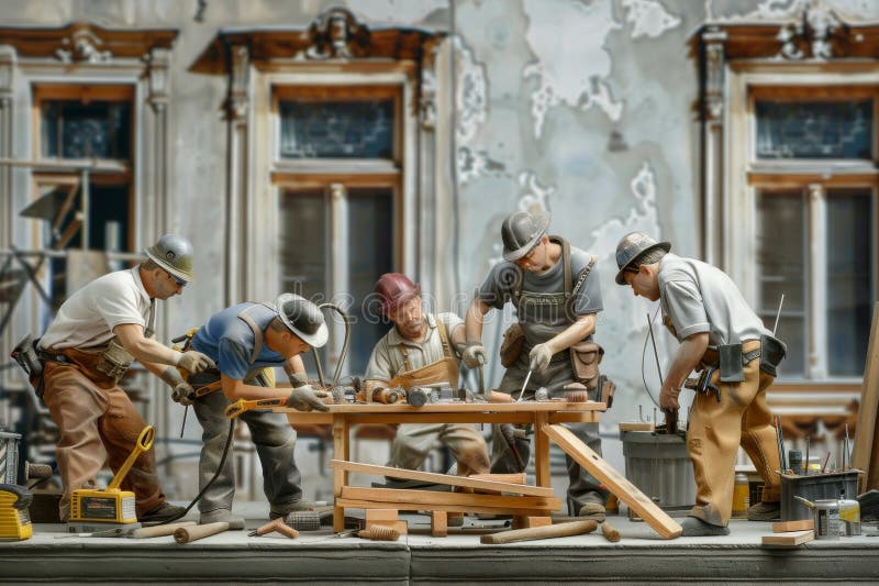 A Skilled Repair Team Collaborates To Fix Structures on a Construction ...