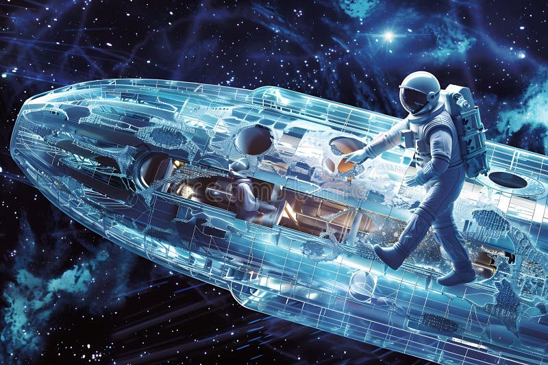 Scientist Working on a Space Ship To Perform Critical Repairs Stock ...