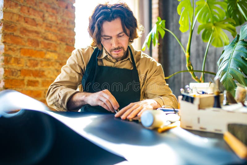 Skilled Shoemaker Make a Leather Shoes in Workshop Stock Image - Image ...