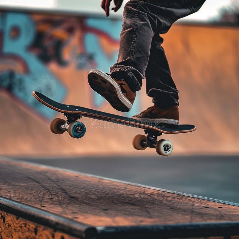 Skilled Skateboarder Performs a Daring Trick on a Skateboard Stock ...