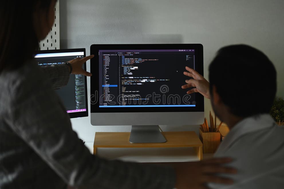 Skilled Software Developer Team Programming Code on the Computer for Cyber Security Stock Photo ...