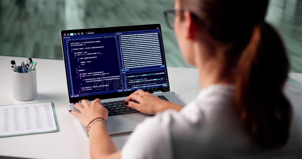 Skilled Software Developer Typing on Laptop Stock Photo - Image of software, balance: 394652056