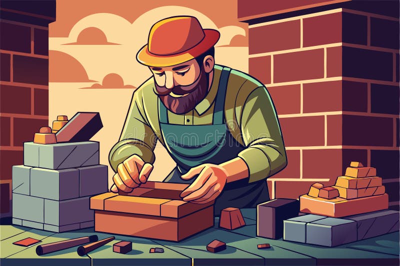 A Skilled Stonemason Meticulously Shapes Bricks at His Workshop ...