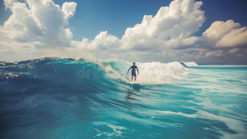 Surfer Riding a Notable Wave in Clear Blue Waters on a Sunny Day with ...