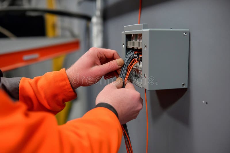 Skilled Technician Connects Wires in a Control Panel during an ...