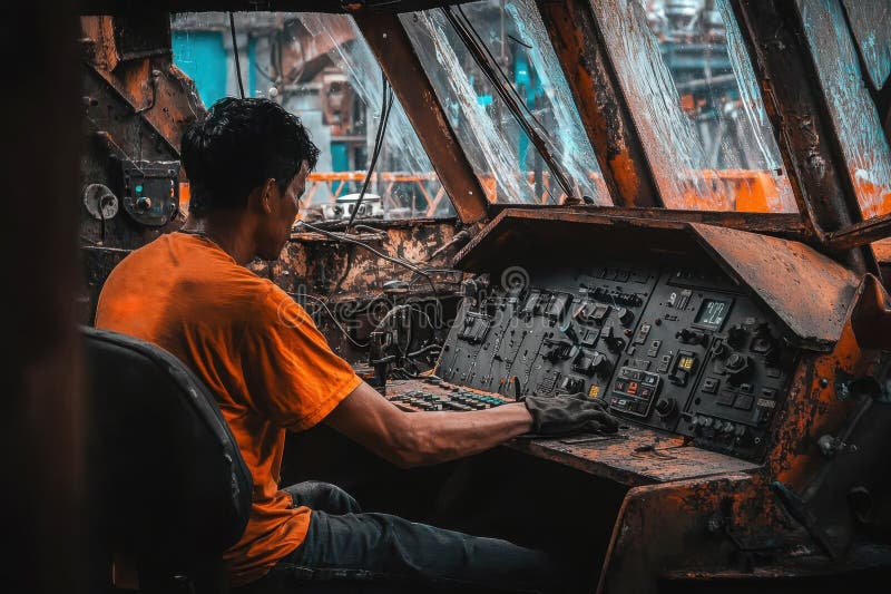 Skilled Technician Inspecting Digital Control Panel in Industrial ...