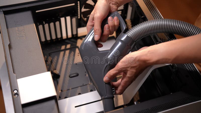 Skilled Technician Male Cleaning Personal Computer Using Vacuum Cleaner ...