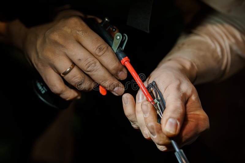 Skilled Technician Modifying a Mechanical Component with Precision Tools Stock Image - Image of ...