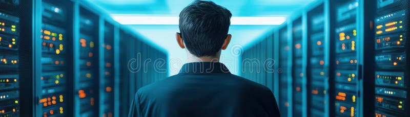 Skilled Technician Monitors Server Racks in Modern Data Center Ensuring ...