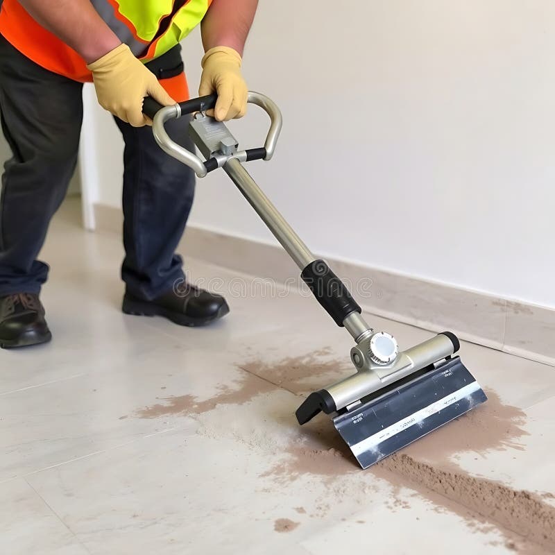A Skilled Technician Using a Hand Held Floor Scraper To Remove Old ...