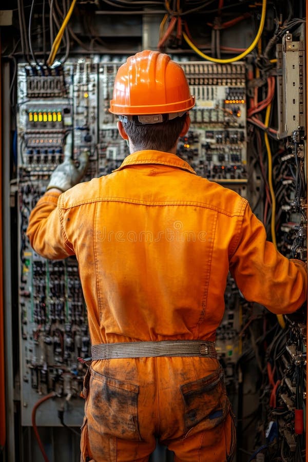 Skilled Technician Working on Control Panel, Maintaining Industrial ...