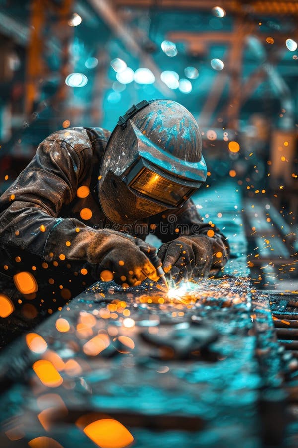 Skilled Welder Work Sparks Safety Industrial Setting Manufacturing ...