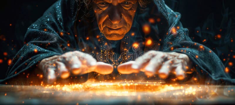 A Skilled Wizard is Executing Precise Hand Gestures To Summon Mystical ...