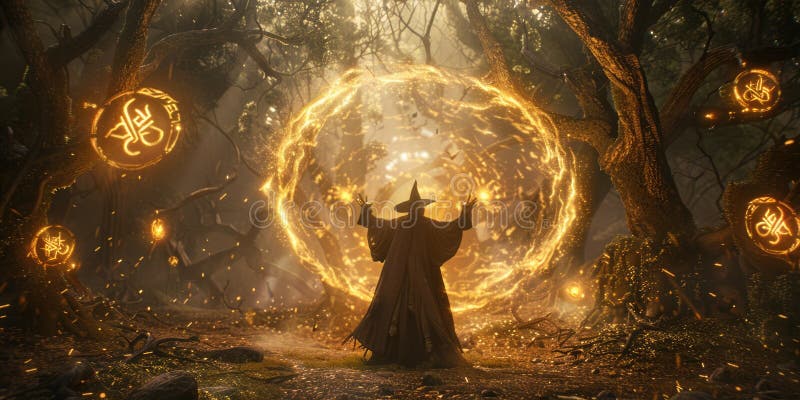 A Skilled Wizard Uses Magic To Cast Spells within the Mystical ...