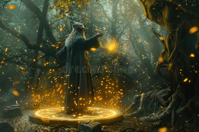 A Skilled Wizard Uses Magic To Cast Spells within the Mystical ...