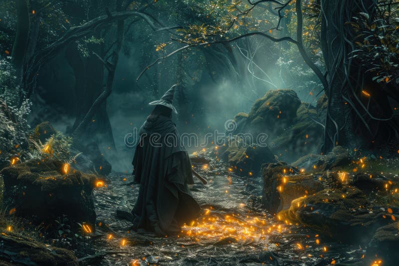A Skilled Wizard Uses Magic To Cast Spells within the Mystical ...
