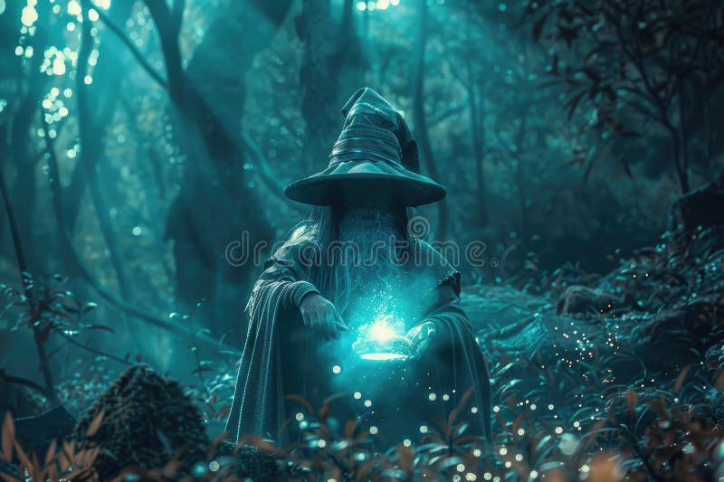 A Skilled Wizard Uses Magic To Cast Spells within the Mystical ...