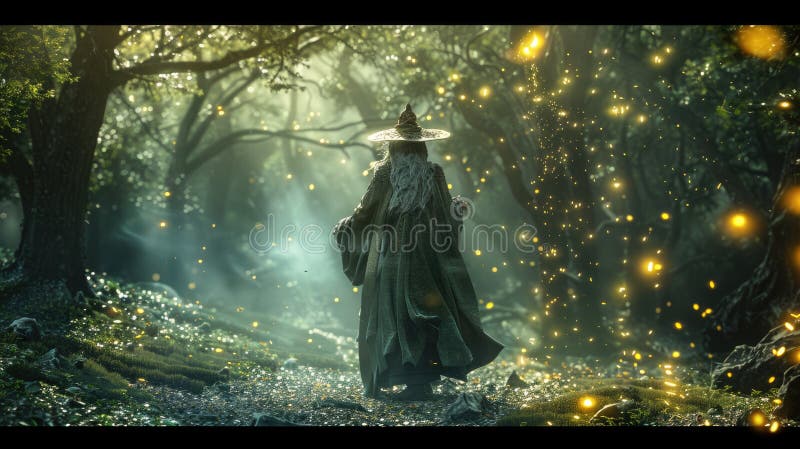 A Skilled Wizard Uses Magic To Cast Spells within the Mystical ...