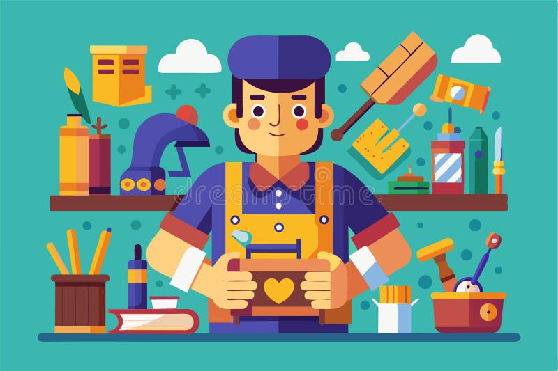 A Skilled Woodworker is Creating Personalized Items Surrounded by Tools ...