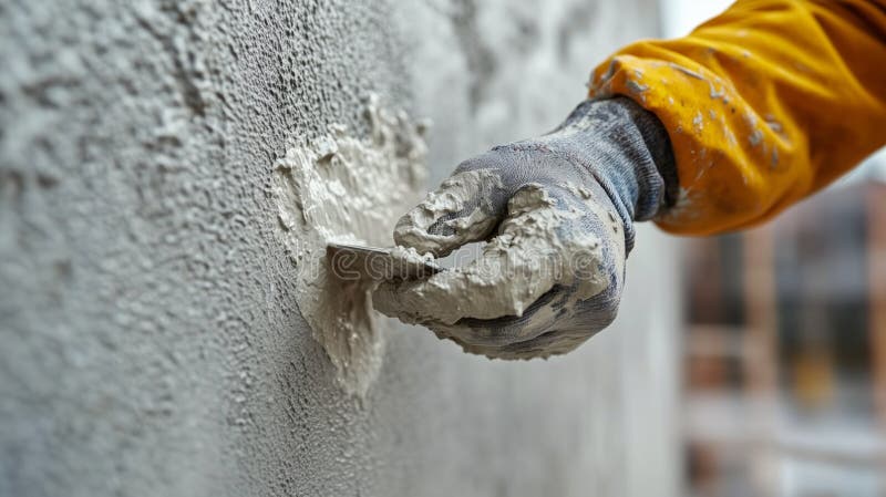 Skilled Worker Applying Finishing Plaster To a Wall during Renovation ...