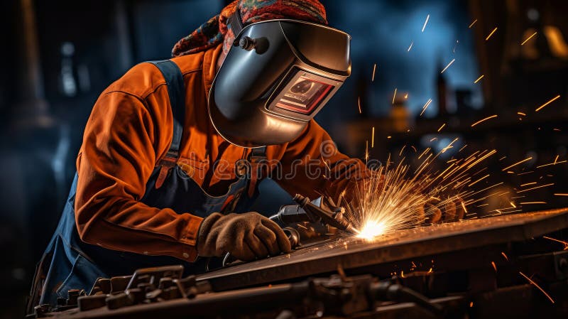 Skilled Worker Performing Precise Arc Welding with Electric Welder in ...