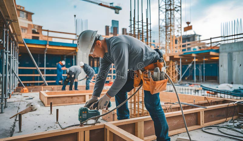 A Skilled Worker in Safety Gear Utilizing Power Tools for Building ...