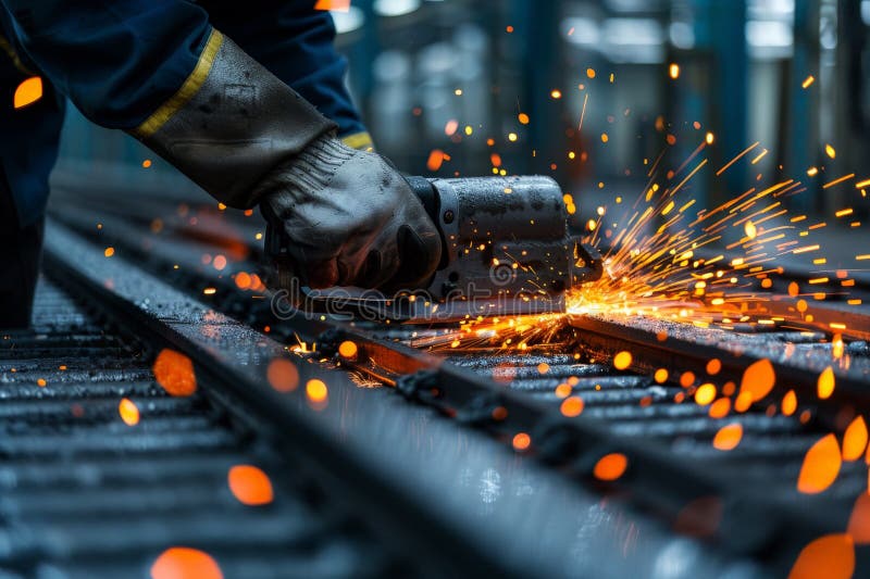 A Skilled Worker Using an Angle Grinder on a Piece of Metal Stock Image ...