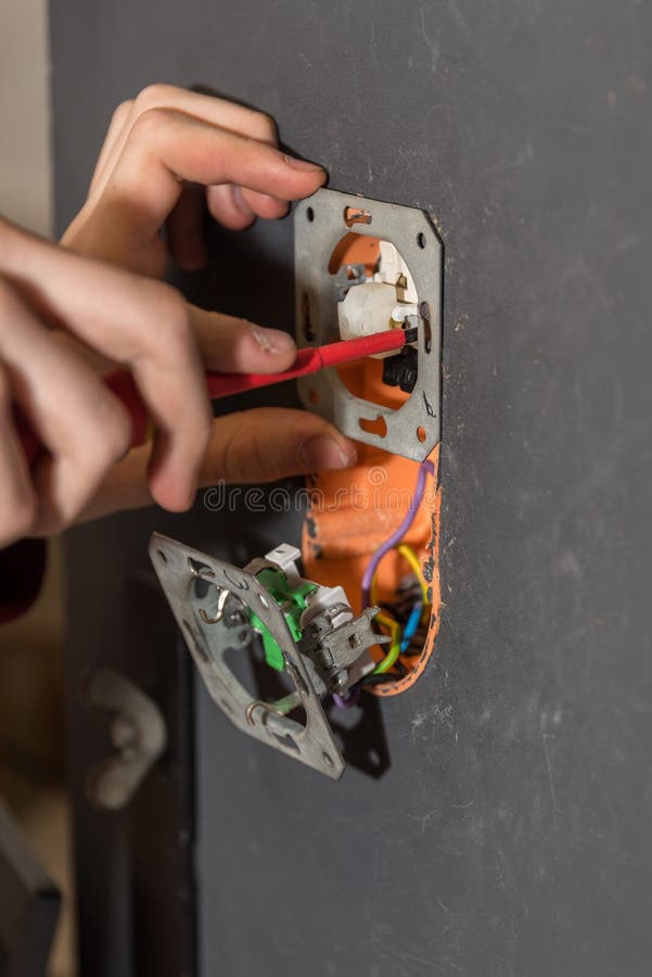 Skilled Worker Works on Electrical Connection Stock Image - Image of ...