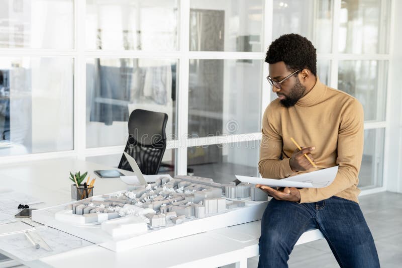 Skillful Man Architect Solving Engineers Tasks His Modern Workplace ...